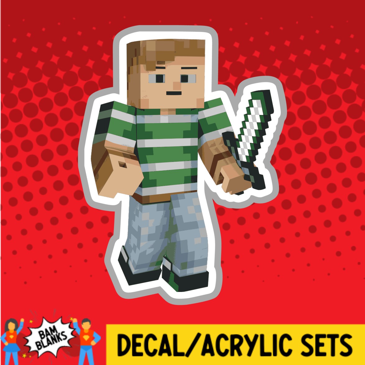 Block Guy with Sword 2 - DECAL AND ACRYLIC SHAPE #DA02531 – BAM Blanks ...