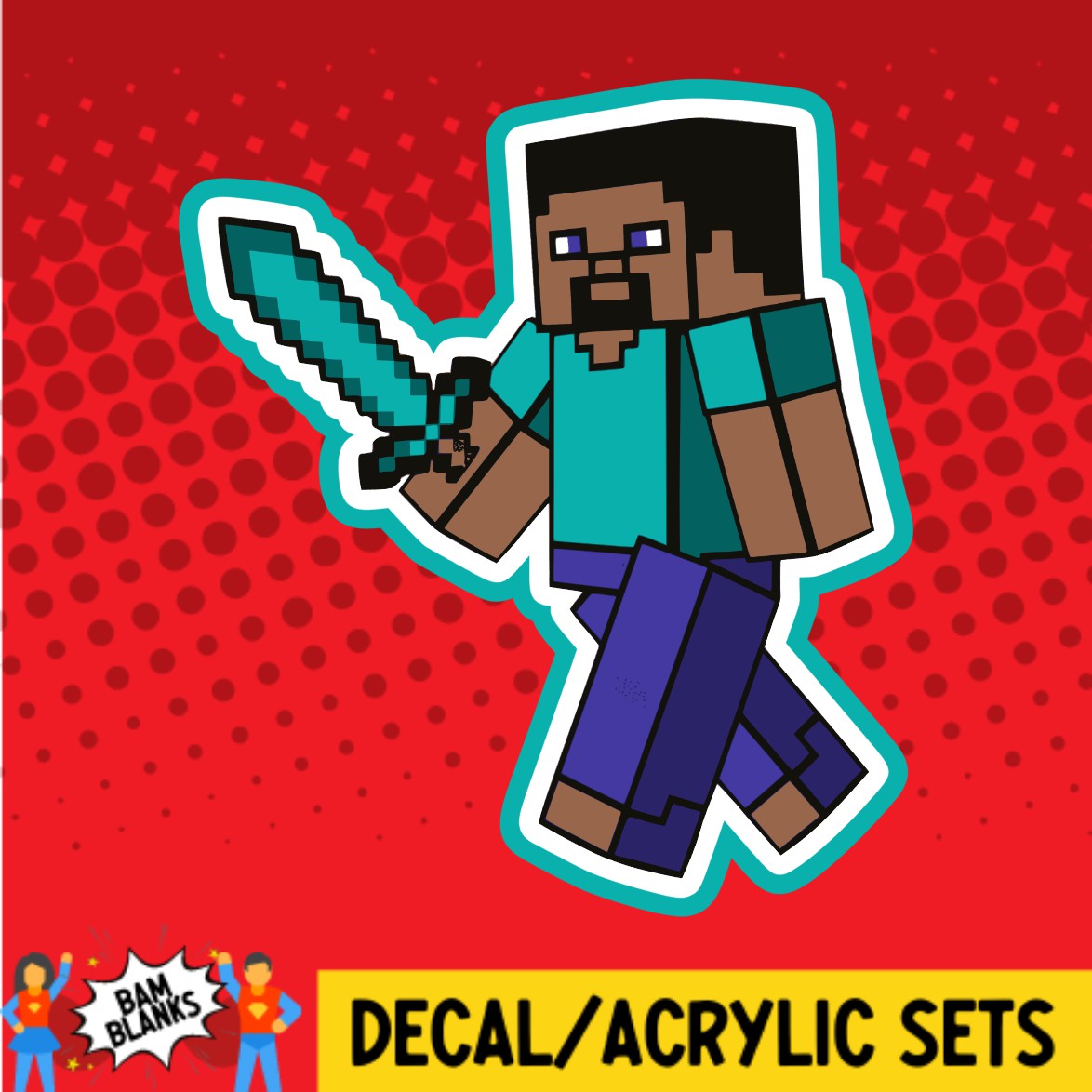 Block Guy with Sword - DECAL AND ACRYLIC SHAPE #DA02530 – BAM Blanks ...