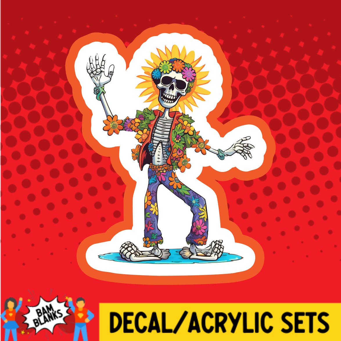 Hippie Skeleton - DECAL AND ACRYLIC SHAPE #DA02291 – BAM Blanks and More