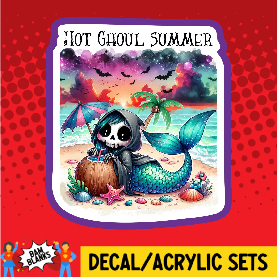Hot Ghoul Summer Grim Reaper Mermaid - DECAL AND ACRYLIC SHAPE #DA0300 ...