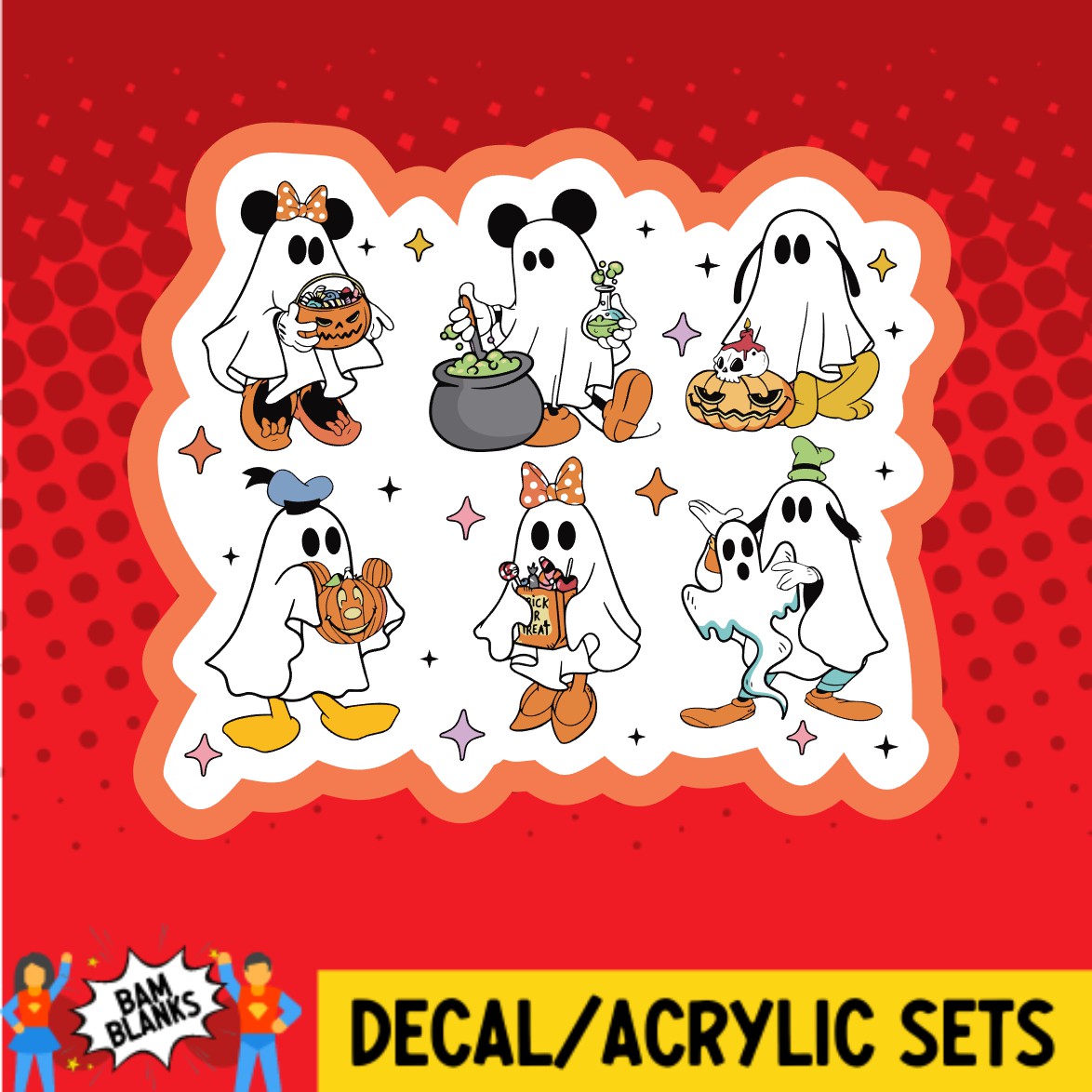 Mouse Friends In Ghost Sheet Halloween - DECAL AND ACRYLIC SHAPE #DA03 ...