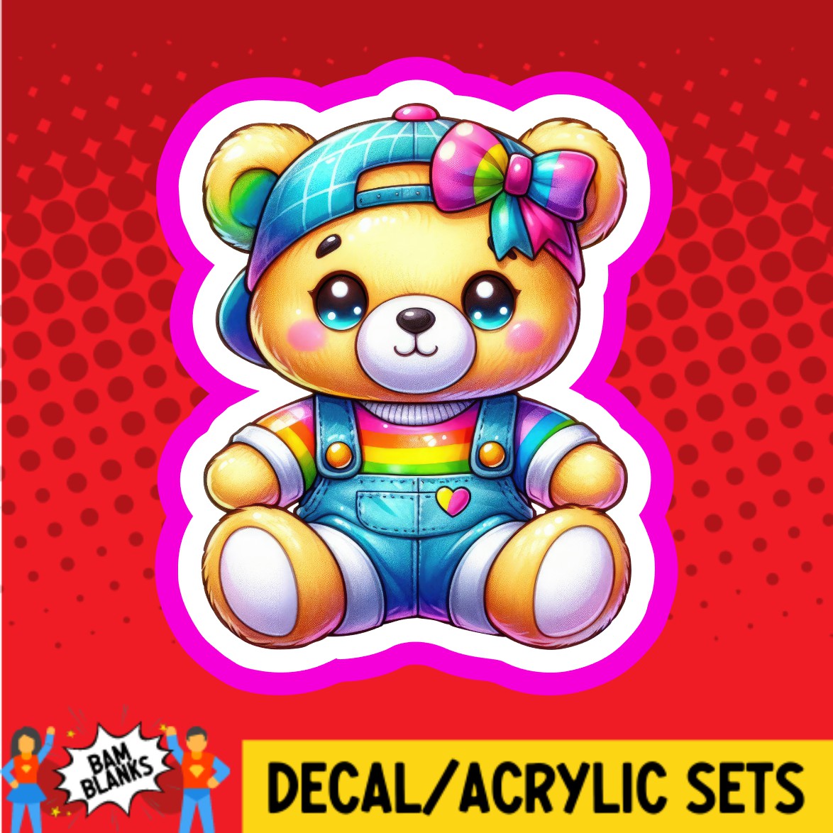 Neon Teddy Bear - DECAL AND ACRYLIC SHAPE #DA02352 – BAM Blanks and More