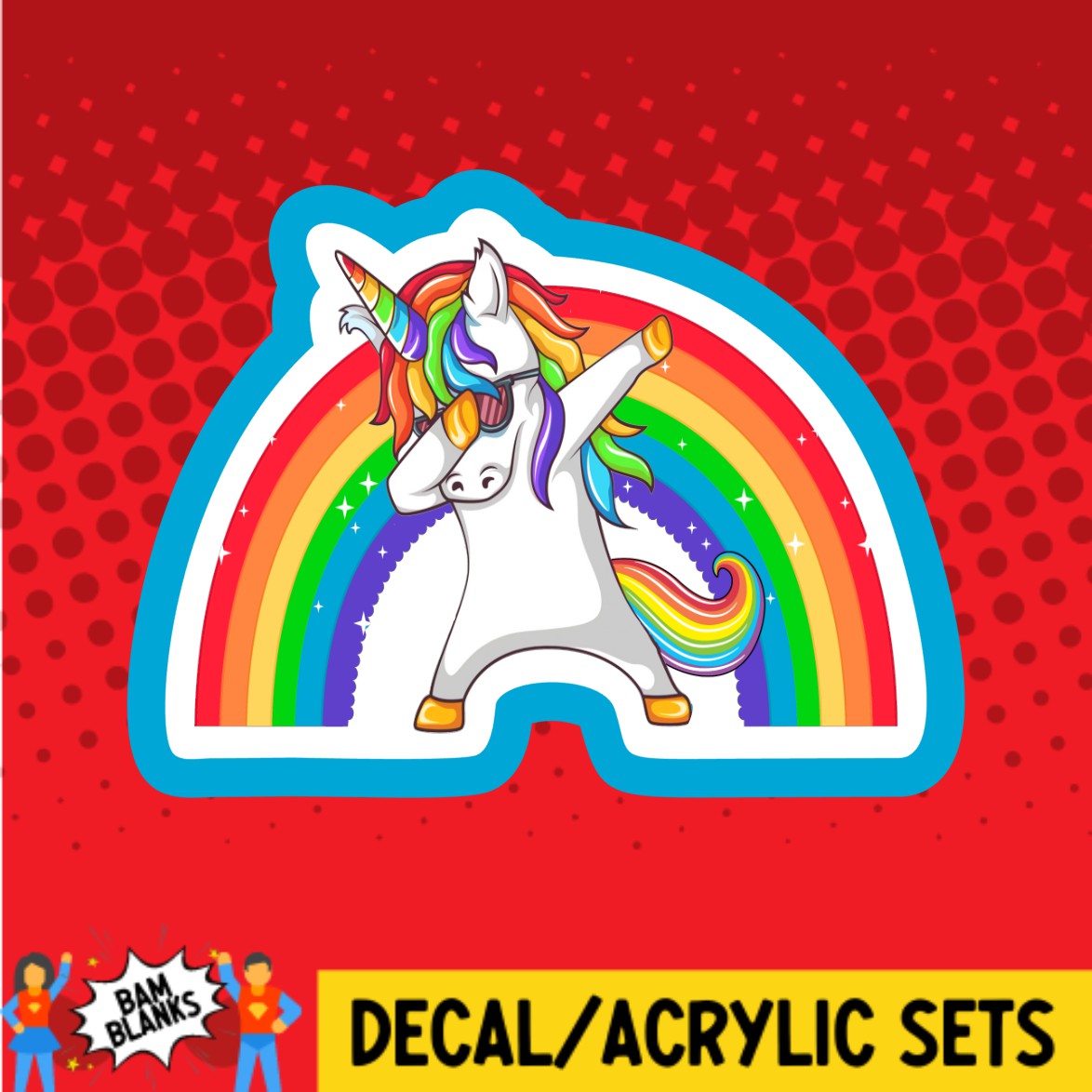 Rainbow Dabbing Unicorn - DECAL AND ACRYLIC SHAPE #DA02857 – BAM Blanks ...