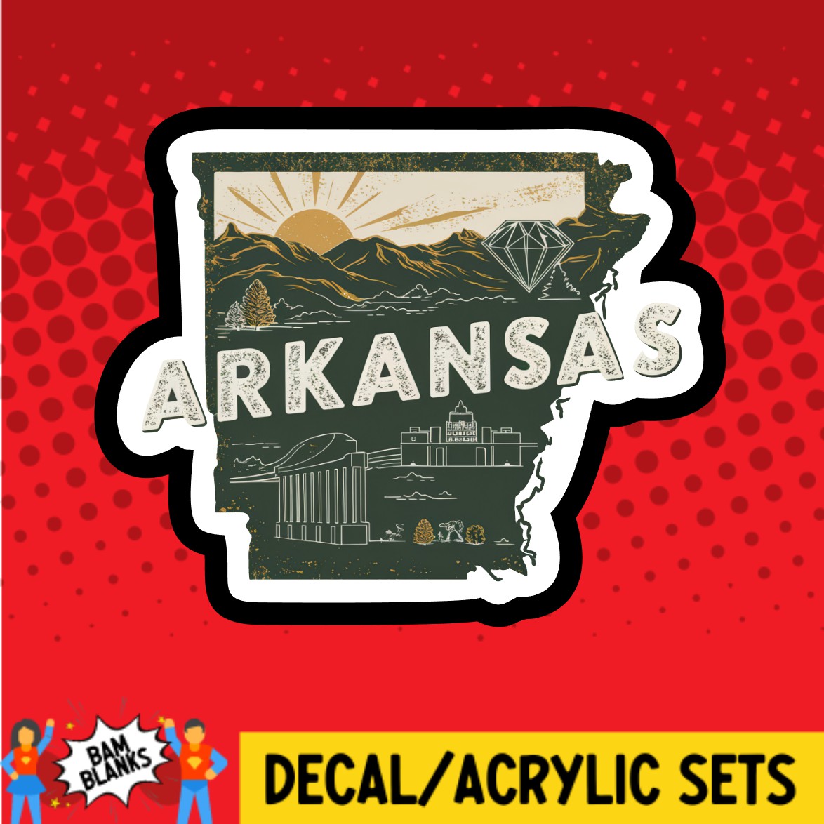 Retro Arkansas - DECAL AND ACRYLIC SHAPE #DA03050 – BAM Blanks and More