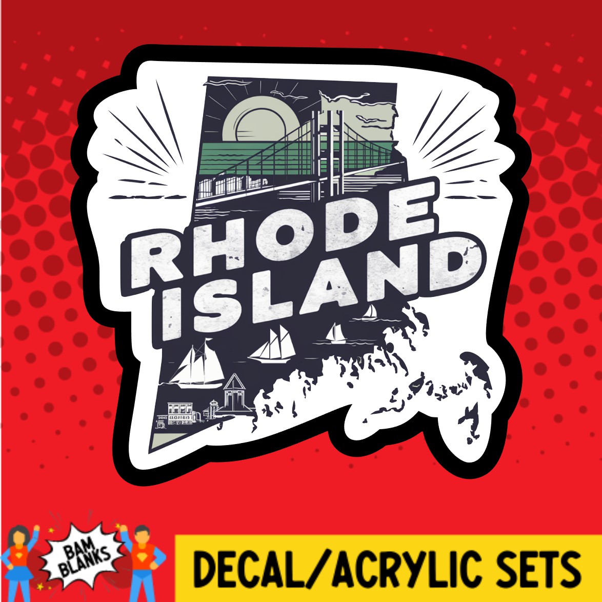 Retro Rhode Island - DECAL AND ACRYLIC SHAPE #DA03085 – BAM Blanks and More