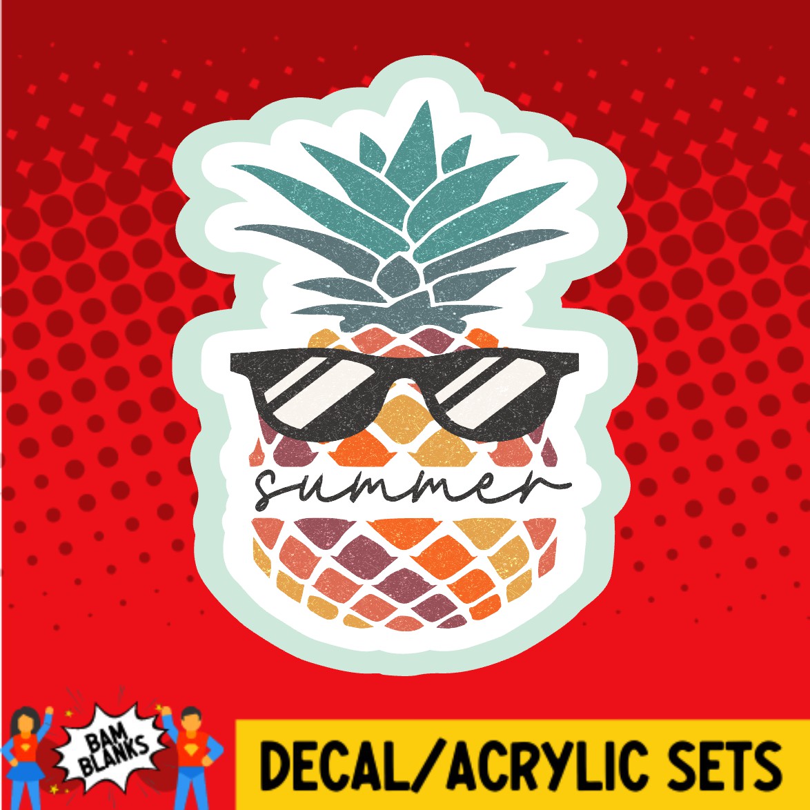 Summer Pineapple - DECAL AND ACRYLIC SHAPE #DA02231 – BAM Blanks and More