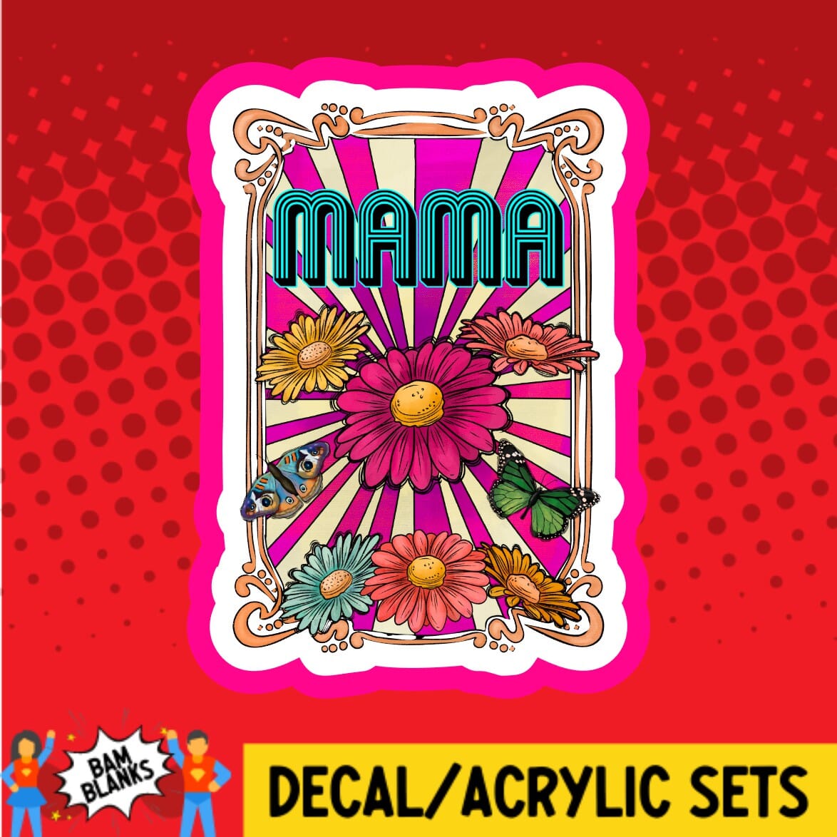Mama Retro Sunflowers and Butterflies - DECAL AND ACRYLIC SHAPE #DA018 ...