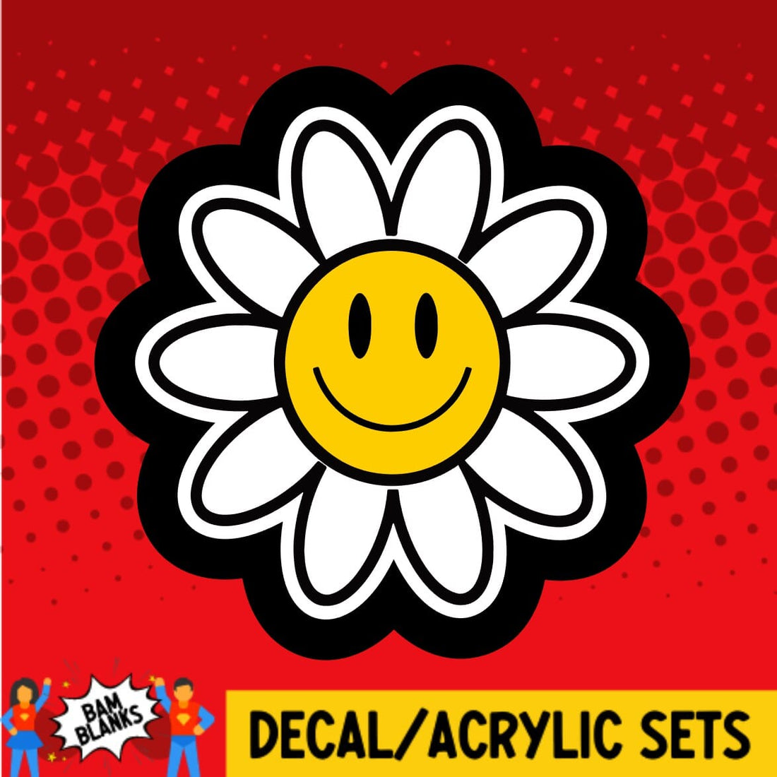Daisy Smiley Face - DECAL AND ACRYLIC SHAPE #DA0750 – BAM Blanks and More